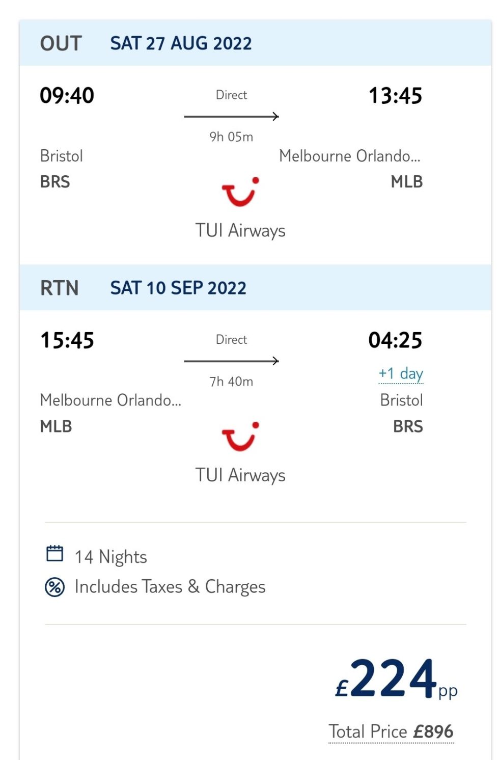 AUGUST 2022 - DIRECT RETURN FLIGHT - ONLY £224 - Florida Travel For Less